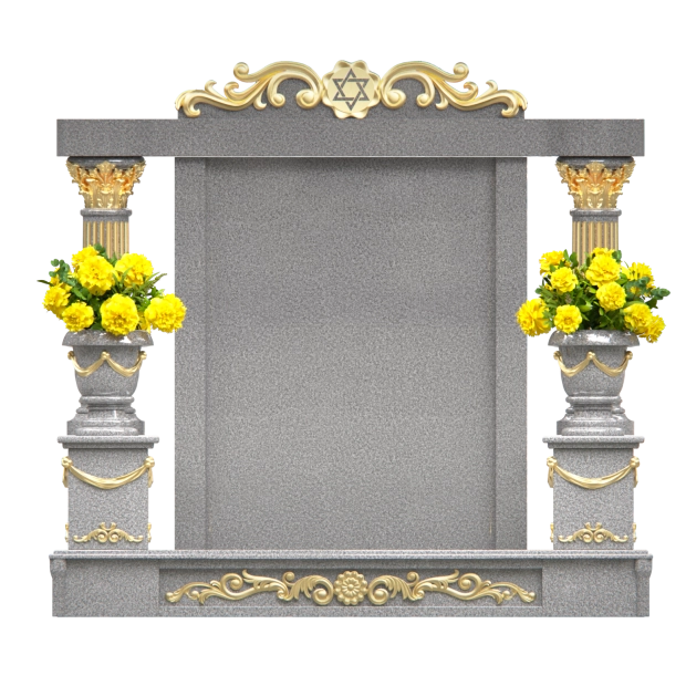 Luxurious Jewish Monument With Golden Columns and Star of David